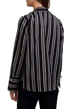 Foxcroft Catalina Stripe Cotton Blend Popover Top