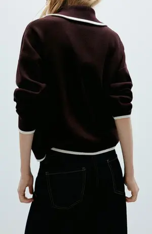 Mango Tipped Quarter Zip Sweater