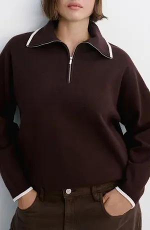 Mango Tipped Quarter Zip Sweater
