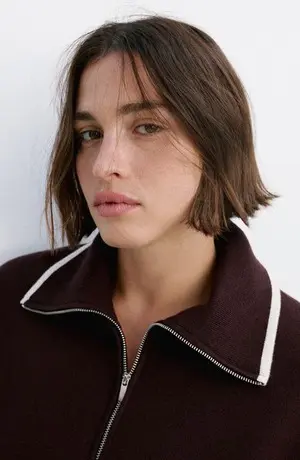 Mango Tipped Quarter Zip Sweater