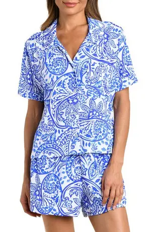 La Blanca Painted Paisley Short Sleeve Pajamas - Cobalt