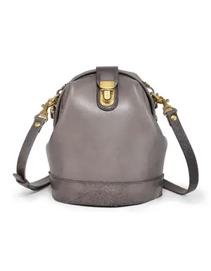 OLD TREND Doctor Genuine Leather Structured Bucket Crossbody - Grey