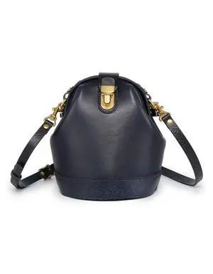 OLD TREND Doctor Genuine Leather Structured Bucket Crossbody - Navy
