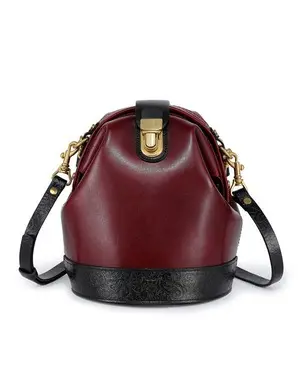 OLD TREND Doctor Genuine Leather Structured Bucket Crossbody - Red