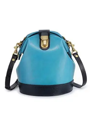 OLD TREND Doctor Genuine Leather Structured Bucket Crossbody - Turquoise