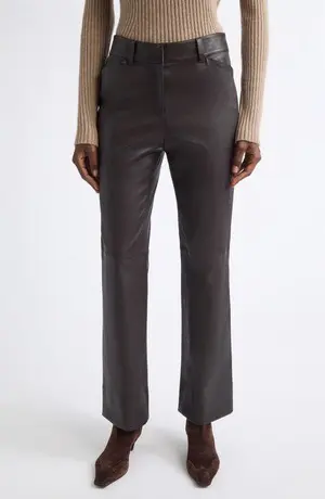 Lafayette 148 New York Bond Leather Flare Leg Pants - Truffle