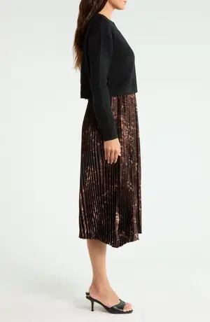 CECE DUPRAZ Pleated Slipdress With Sweater