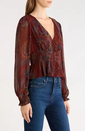 Paige Juna Smocked Ruffle Hem Top