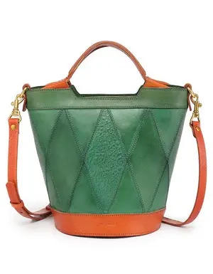 OLD TREND Primrose Genuine Leather Embossed Mini Bucket Tote - Green