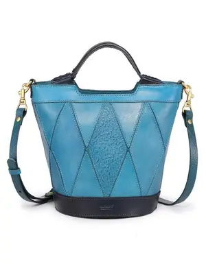 OLD TREND Primrose Genuine Leather Embossed Mini Bucket Tote - Turquoise