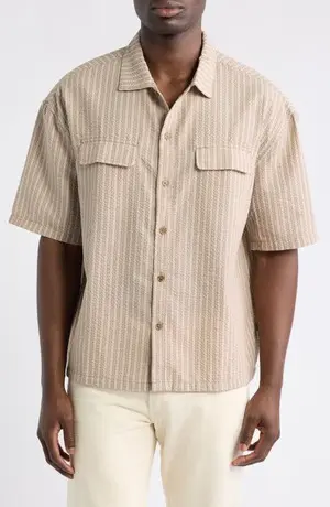 RHYTHM Floragraph Stripe Cotton Blend Seersucker Camp Shirt - Incense