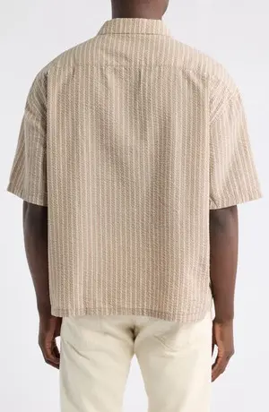 RHYTHM Floragraph Stripe Cotton Blend Seersucker Camp Shirt - Incense