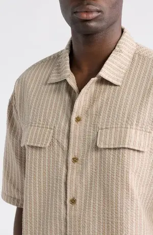 RHYTHM Floragraph Stripe Cotton Blend Seersucker Camp Shirt - Incense