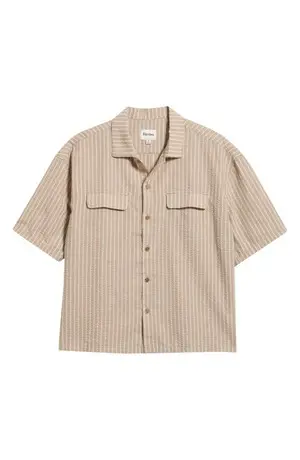 RHYTHM Floragraph Stripe Cotton Blend Seersucker Camp Shirt - Incense