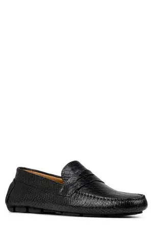 DONALD PLINER Alanzo Snakeskin Embossed Penny Loafer - Black
