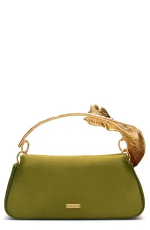 Cult Gaia Calla Top Handle Satin Clutch - Dark Chive