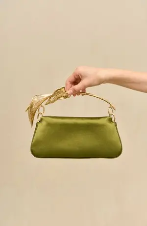 Cult Gaia Calla Top Handle Satin Clutch - Dark Chive