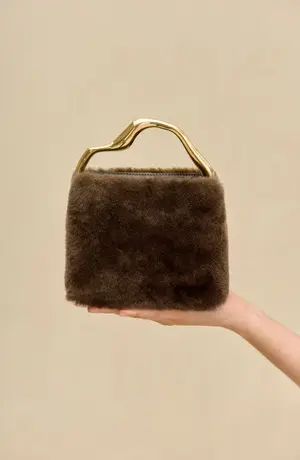 Cult Gaia Solene Mini Shearling Top Handle Bag