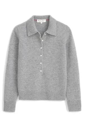 ALEX MILL Park Washed Cashmere Polo Cardigan - Heather Grey