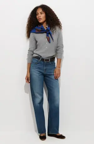 ALEX MILL Park Washed Cashmere Polo Cardigan - Heather Grey
