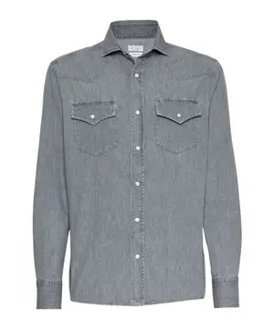 Brunello Cucinelli Western Denim Shirt - Gray