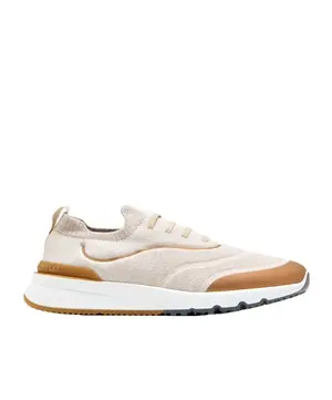 Brunello Cucinelli Logo Embossed Knitted Lace-up Sneakers - White