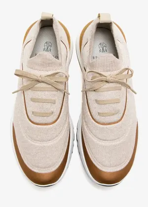Brunello Cucinelli Logo Embossed Knitted Lace-up Sneakers