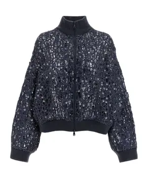 Brunello Cucinelli Dazzling Embroidered Knit Cardigan - Black