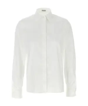 Brunello Cucinelli Embellished Stretch Poplin Shirt - White