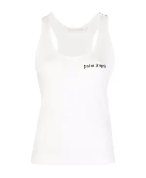 Palm Angels Logo-printed Stripe Tank Top - White