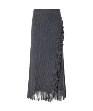 Simkhai Casey Fringe-trim Ribbed Midi Skirt - Grey