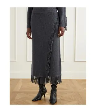 Simkhai Casey Fringe-trim Ribbed Midi Skirt - Grey