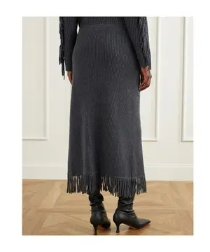 Simkhai Casey Fringe-trim Ribbed Midi Skirt - Grey