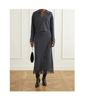 Simkhai Casey Fringe-trim Ribbed Midi Skirt - Grey