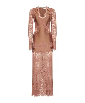 Rabanne Lace Panel Long Dress - Brown