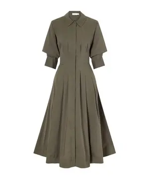 Simkhai Jazz Pintucked Cotton-blend Poplin Midi Shirt Dress - Green
