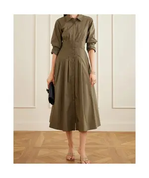 Simkhai Jazz Pintucked Cotton-blend Poplin Midi Shirt Dress - Green