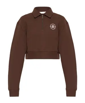 Palm Angels Cropped Half-zip Polo Sweatshirt - Brown