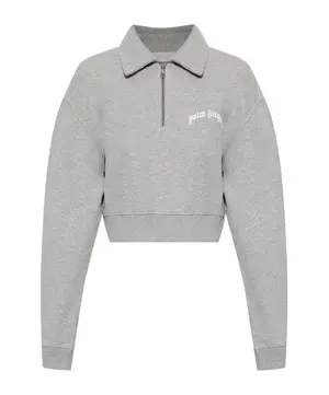Palm Angels Logo Cropped Zip Sweatshirt - Grey