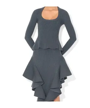 Alaïa Ribbed Peplum Top - Blue-gray