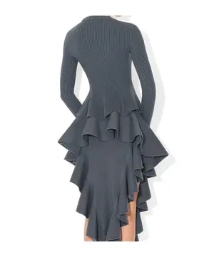 Alaïa Ribbed Peplum Top - Blue-gray