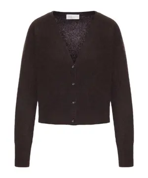 ROBERTO COLLINA Cropped V-neck Fuzzy Knit Cardigan