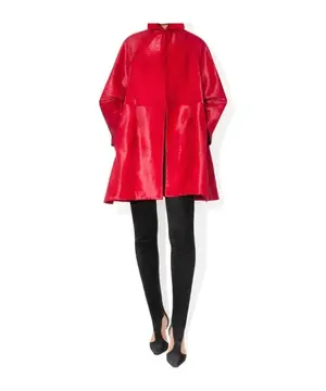 Alaïa Pony Calfskin A-line Coat - Red