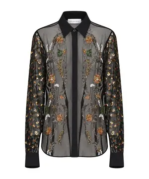 Dries Van Noten Beaded Floral Embroidered Shirt