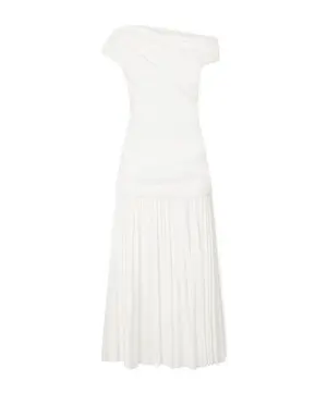 Simkhai Ammalie One-shoulder Draped Pleated Poplin Midi Dress