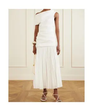Simkhai Ammalie One-shoulder Draped Pleated Poplin Midi Dress