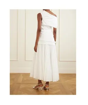 Simkhai Ammalie One-shoulder Draped Pleated Poplin Midi Dress