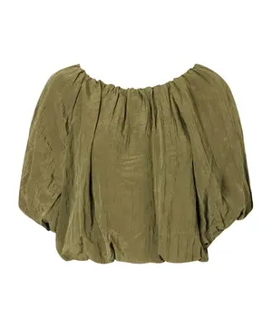 Simkhai Anni Cropped Gathered Crepon Blouse - Green