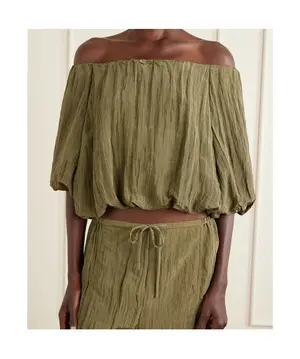Simkhai Anni Cropped Gathered Crepon Blouse - Green