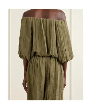 Simkhai Anni Cropped Gathered Crepon Blouse - Green